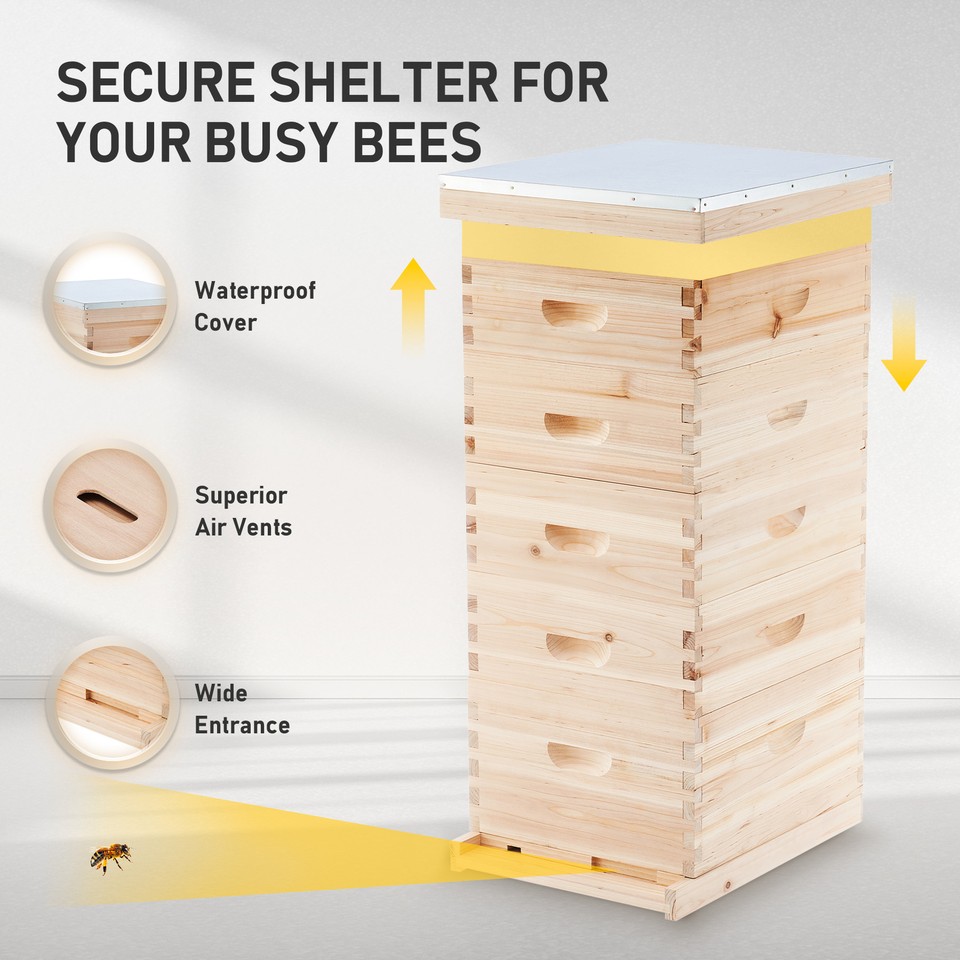 5 layer Beehive Honey Bee Hive W/ Metal Roof and queen excluder ...