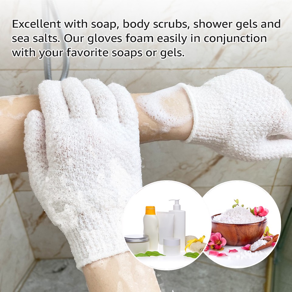 EvridWear Unisex Hygiene Exfoliating Hydro Body Scrub Bath Gloves 3 ...