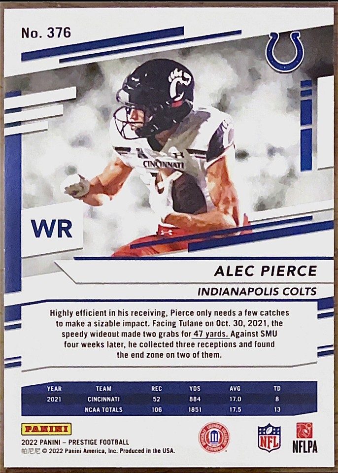 2022 Panini Prestige #376 ALEX PIERCE CINCINNATI BEARCATS STAR COLTS ...