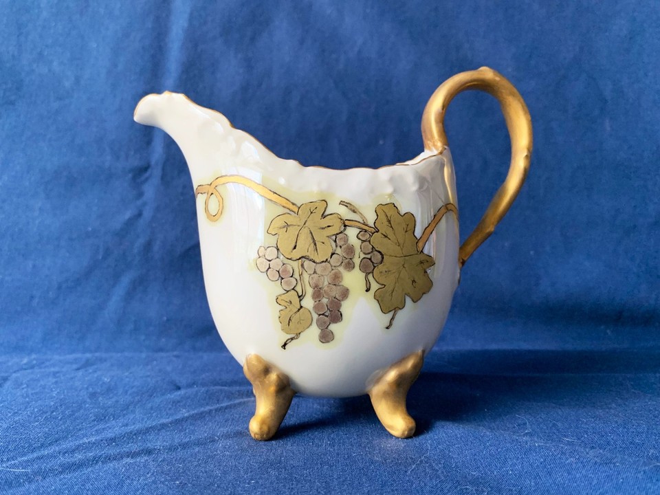 T&V Limoges France Depose Footed Creamer - Gold Grape Vine Pattern ...