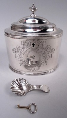 Hester Bateman Tea Caddy Georgian Neoclassical English Sterling Silver ...