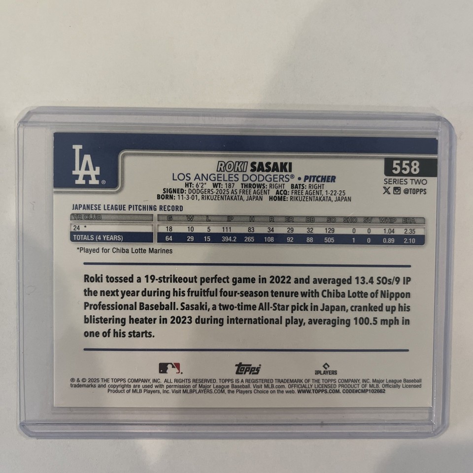 2025 Topps Series 2 - Roki Sasaki #558 Yellow (RC) | eBay