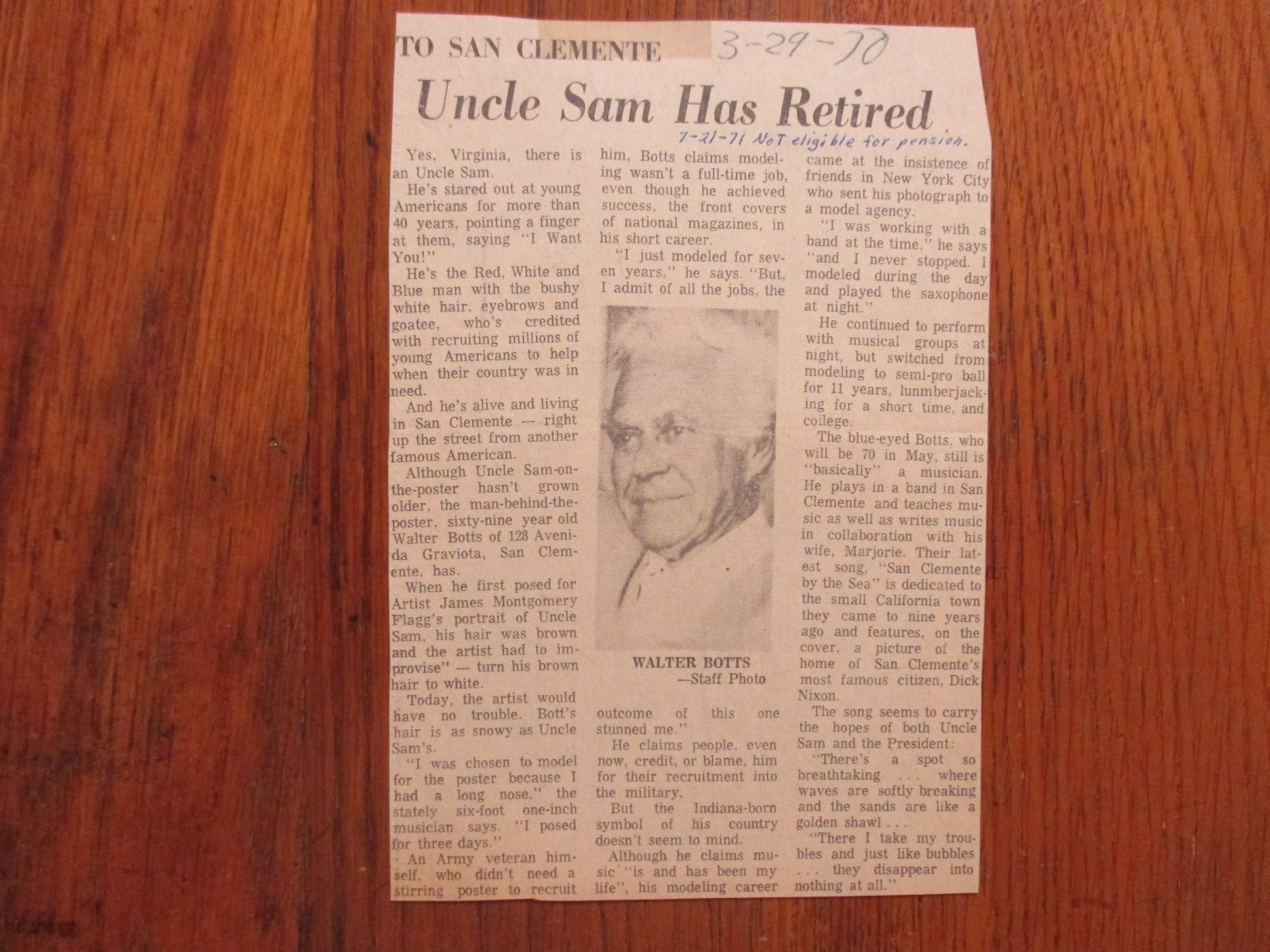 WALTER BOTTS (Died-1972) Uncle Sam Poster)Signed 1970 Letter(+Business ...