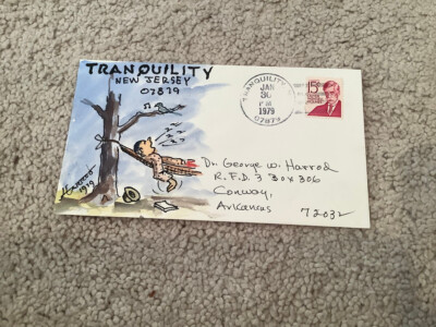 1979 TRANQUILITY, N.J. : Signed FOLK ART WATERCOLOR Postal Cover GEORGE ...