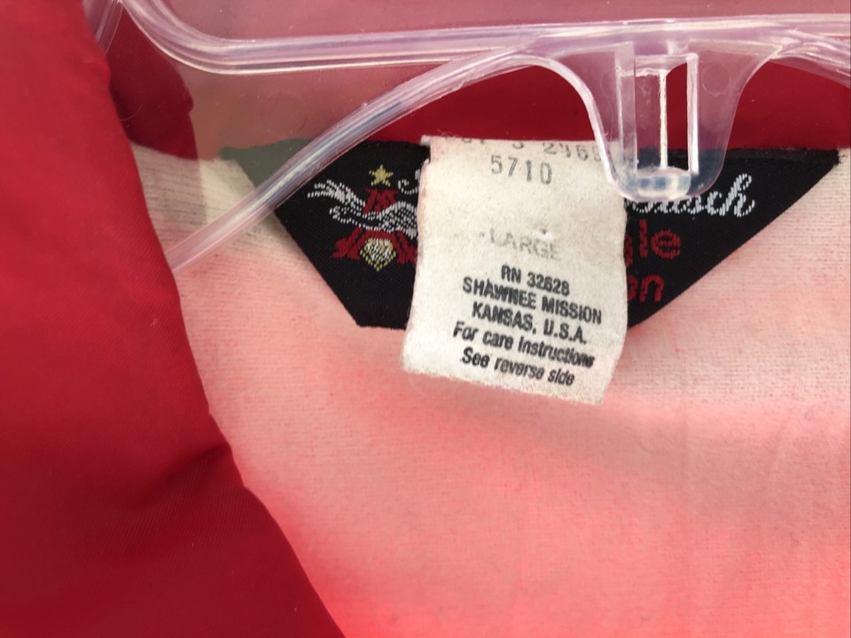 Vintage Budweiser Beer Advertising Red Snap Jacket Made in USA Large | eBay