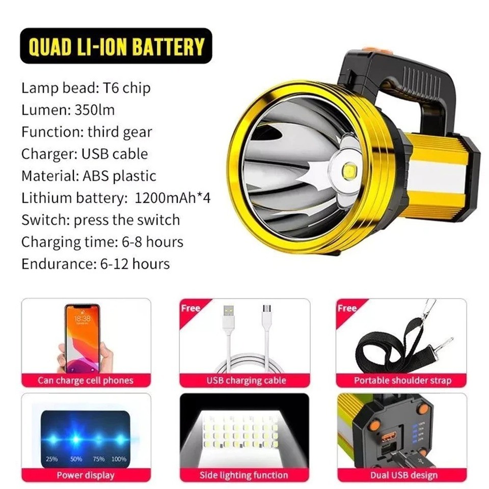 Super Bright LED Spot Light Searchlight Rechargeable Hand Torch Work ...