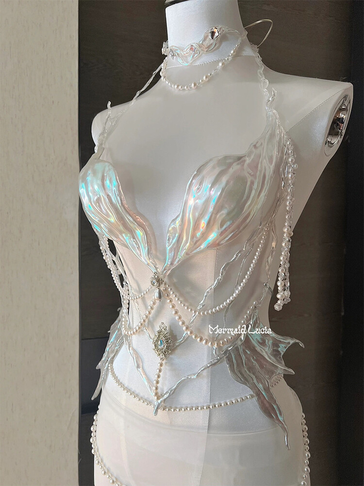 Luminous Seashell Siren Angel Resin Mermaid Corset Bra Top Cosplay ...