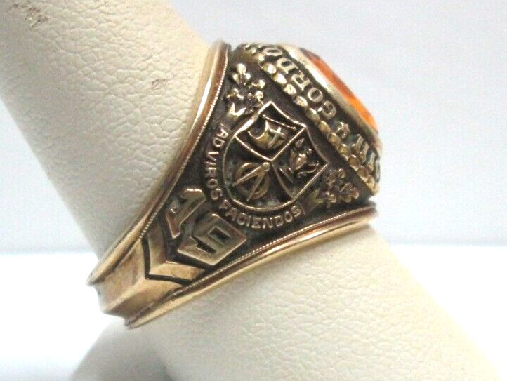 1968 Gordon Tech HS Class Ring Orange topaz SOLID 10K MJ Yellow Gold ...