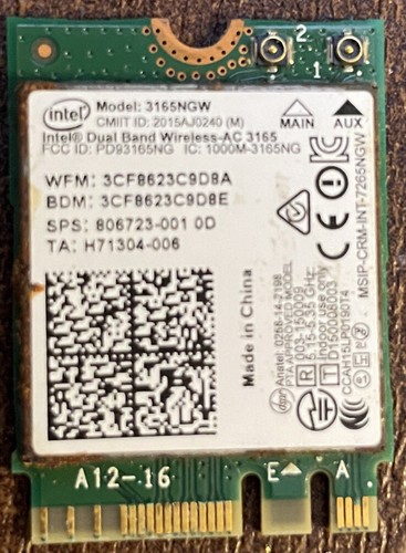 Intel Dual Band Wireless-AC 3165 WiFi Network Card Model 3165NGW SPS ...
