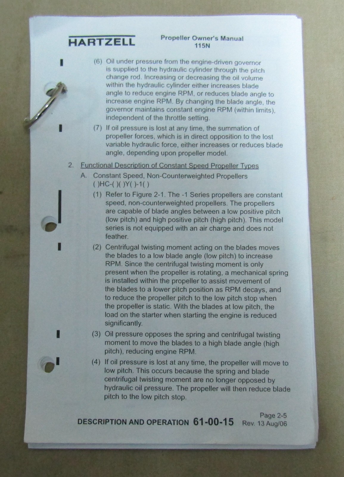 Hartzell Propeller Owner's Manual 115N | eBay