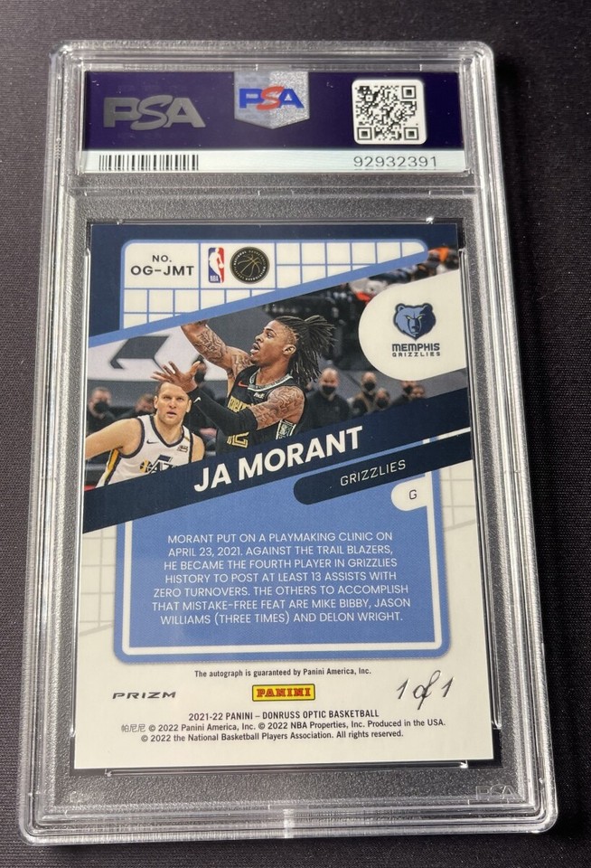 1/1 One Of One 2021 Donruss Optic Ja Morant Gold Vinyl Opti-Graphs Auto ...