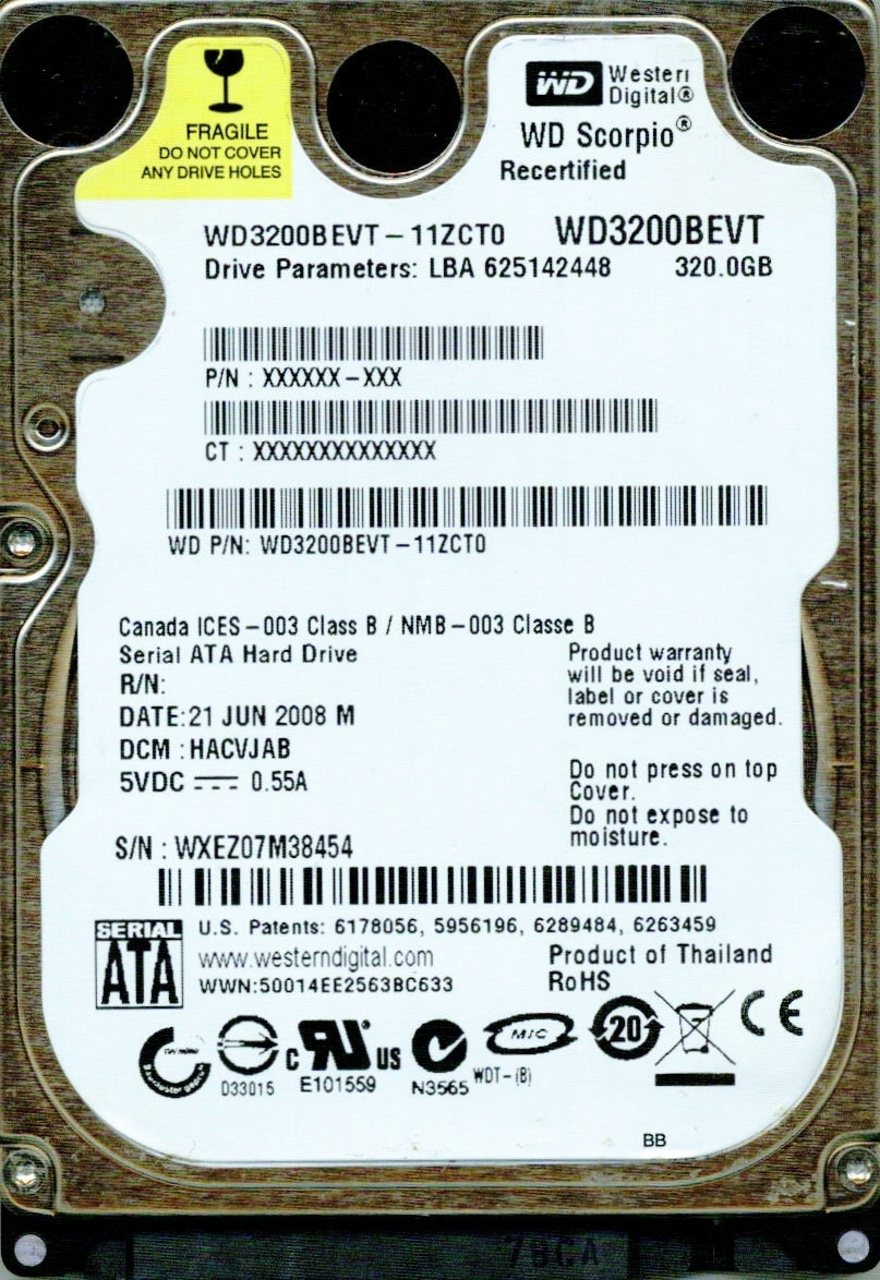 WESTERN DIGITAL SATA 320GB WD3200BEVT-11ZCT0, HACVJAB | eBay