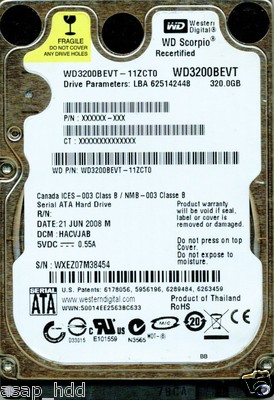 WESTERN DIGITAL SATA 320GB WD3200BEVT-11ZCT0, HACVJAB | eBay