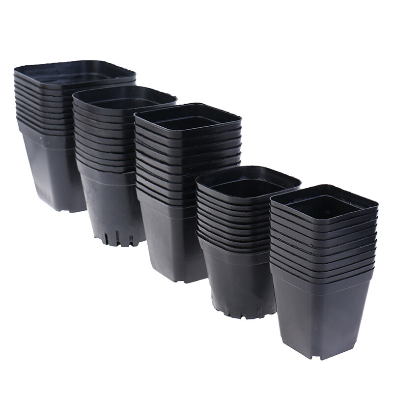 10pc Black Flower Pots Plastic Pots Small Square Pots for Succulent ...