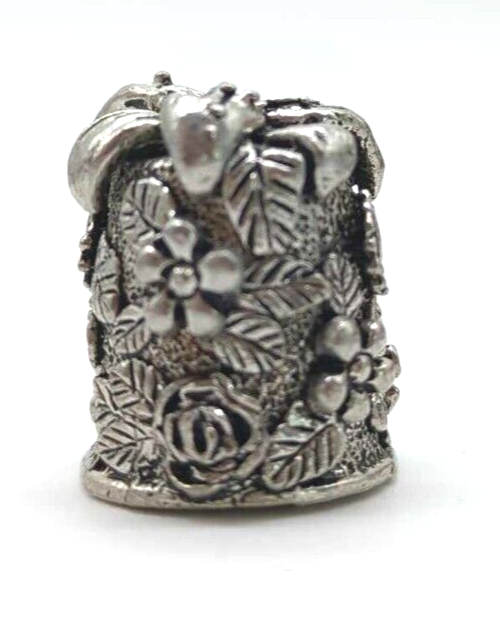 Vintage Stamped Heavy Pewter Thimble With Flowers And Ruby Color ...