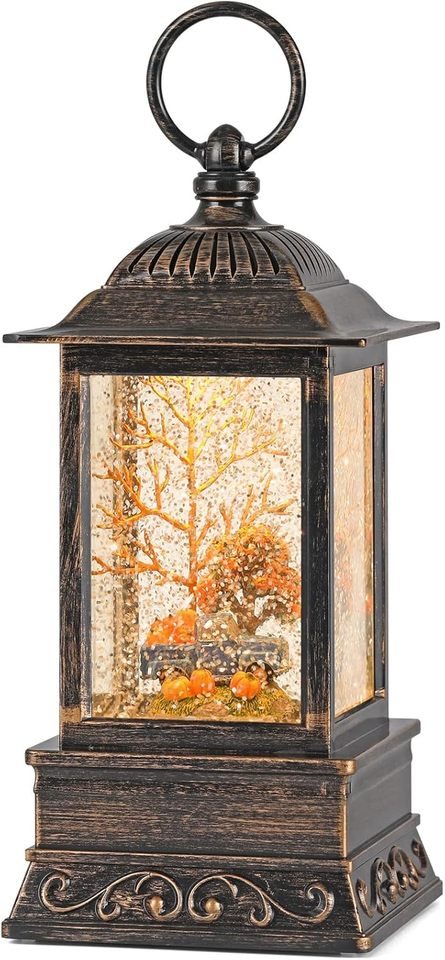 Fall Snow Globe Lantern, Thanksgiving Lighted Lantern, Swirling Glitter ...