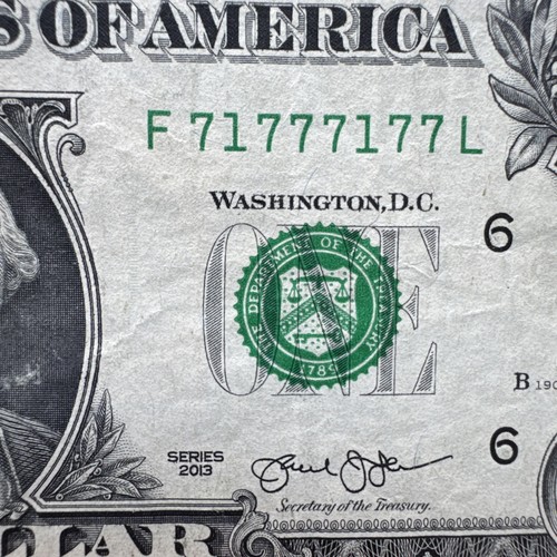 2013 $1 Near Solid Serial Number Note 7s. F71777177L | eBay