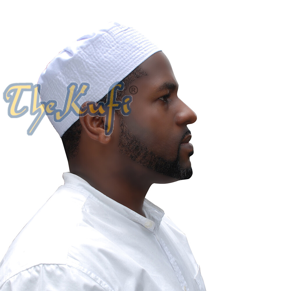 Islamic Kufi Prayer Cap Plain White Pleated-top Fabric Peci Muslim ...