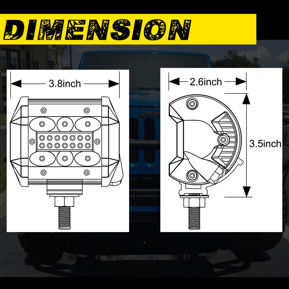 2x 4" 200W LED Cube Work Light Bar Spot Flood Yellow Driving Fog ...