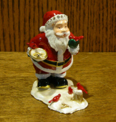 Kubla Crafts Jeweled Trinket Box #KC3626 SANTA with CARDINAL.3" NEW in ...