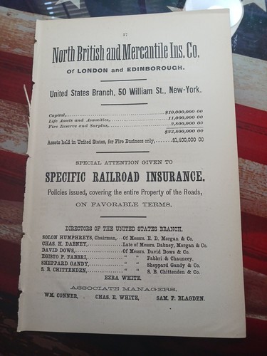 1872 Print Ad NORTH BRITISH & MERCANTILE INSURANCE CO. William St NYC ...