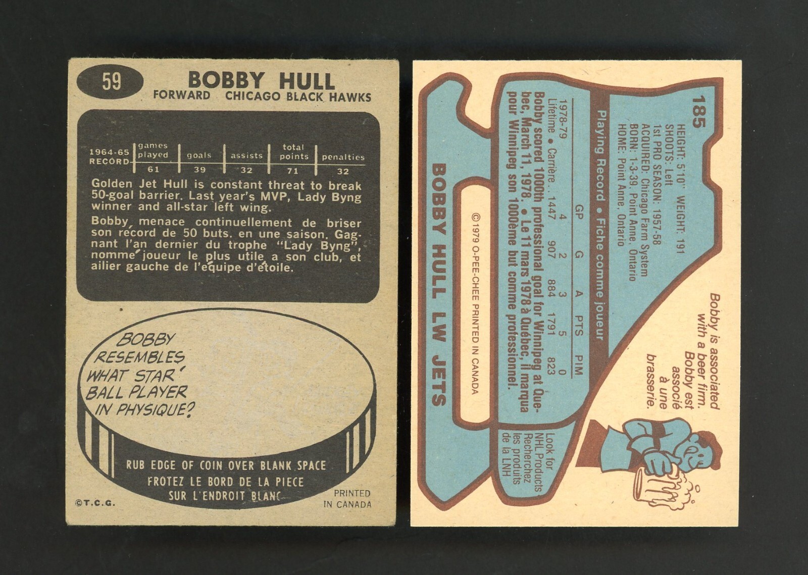 1965-66 TOPPS BOBBY HULL #59 W/ AUTO & 1979-80 OPC BOBBY HULL #185 | eBay