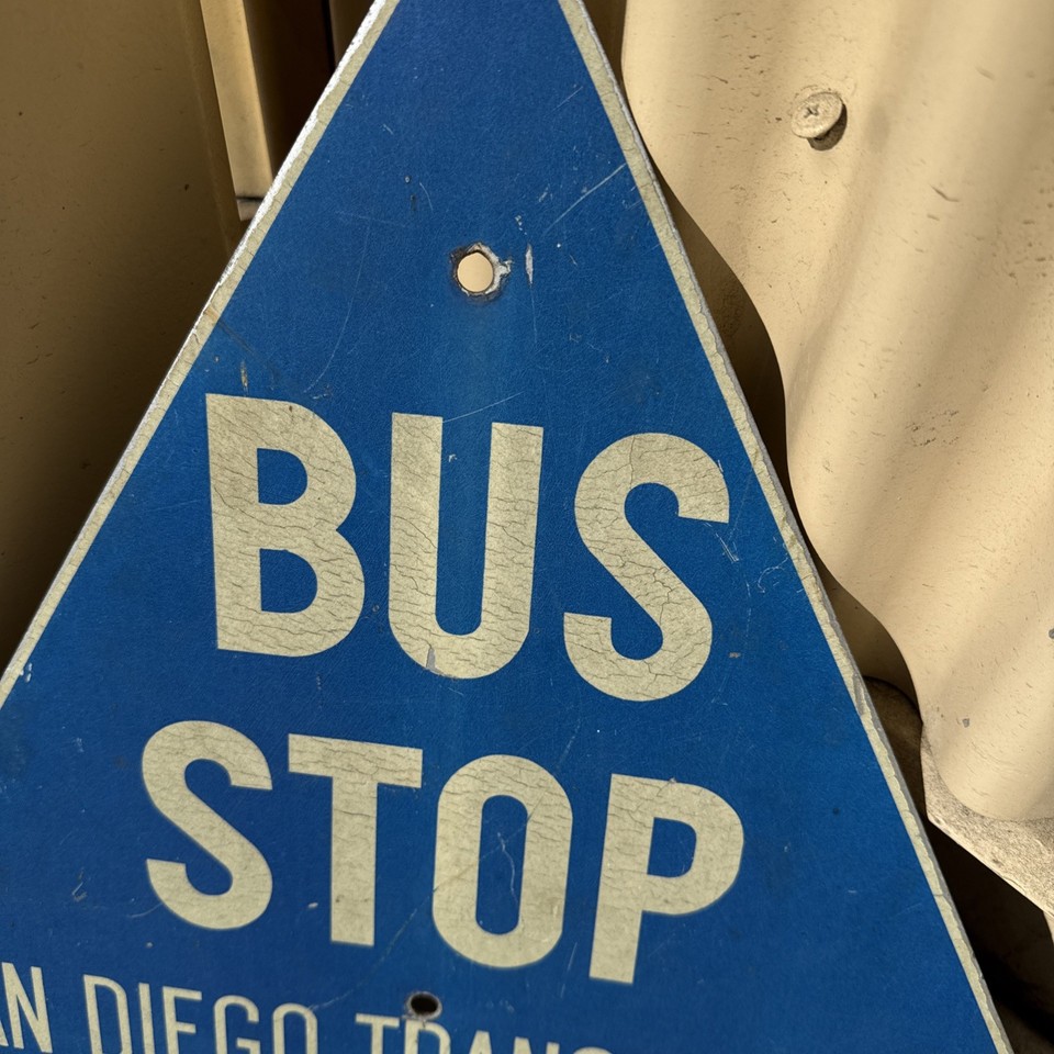 Vintage San Diego Transit Corp Bus Stop Route Sign Rare Blue Aluminum ...