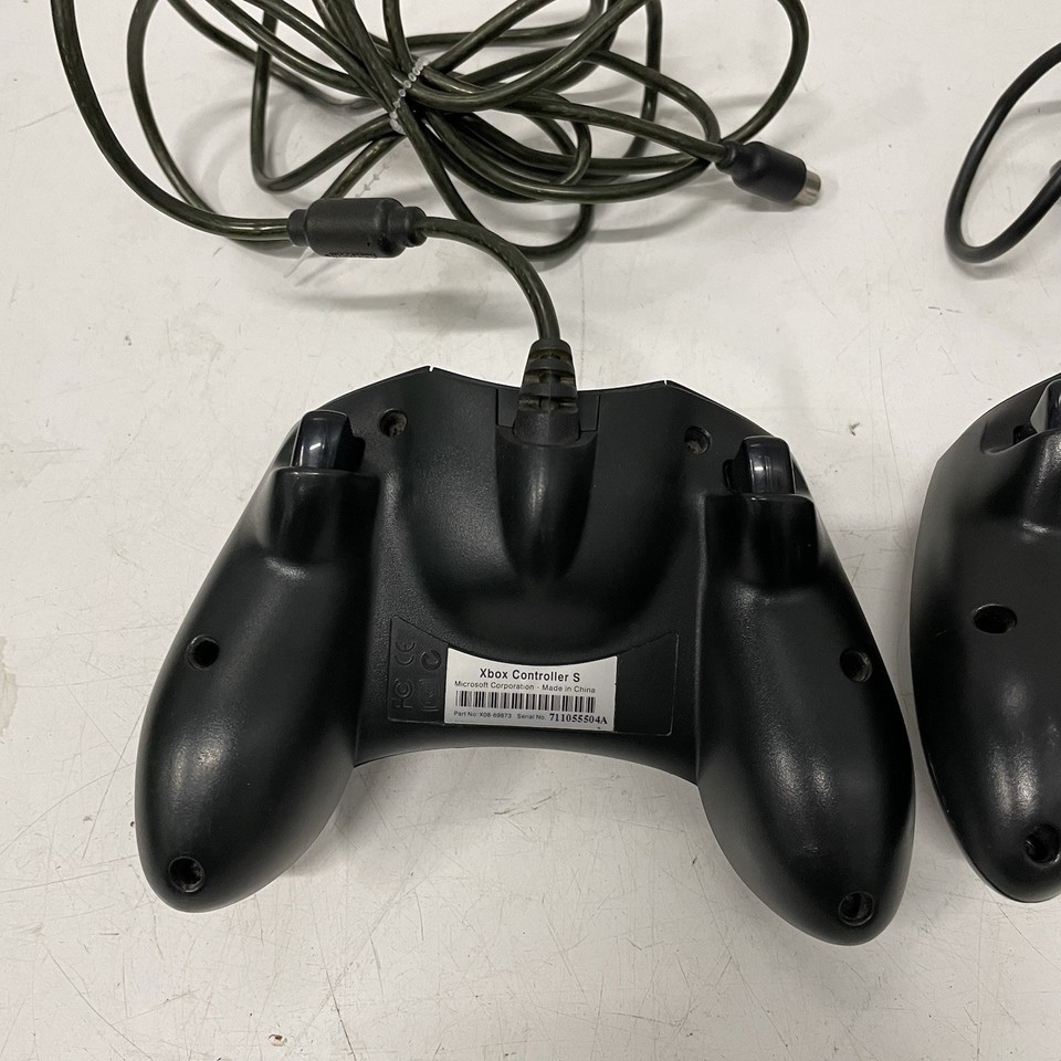 2x Original Xbox OEM S Type Black Controller NO CABLE, FOR PARTS, NOT ...
