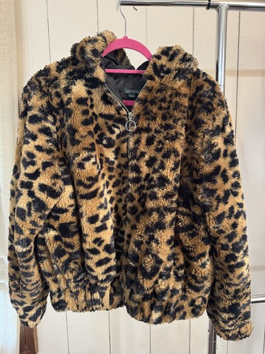 Wild Fable Women’s Leopard Print Fuzzy Faux Fur Zip Up Jacket Animal ...