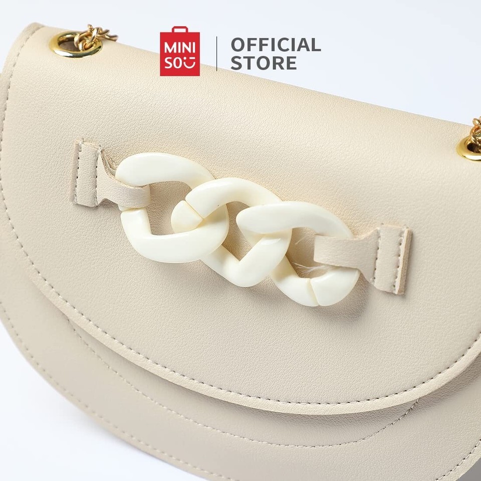 MINISO Half Moon Solid Color Flap Buckle Women Crossbody Bag with Chain ...