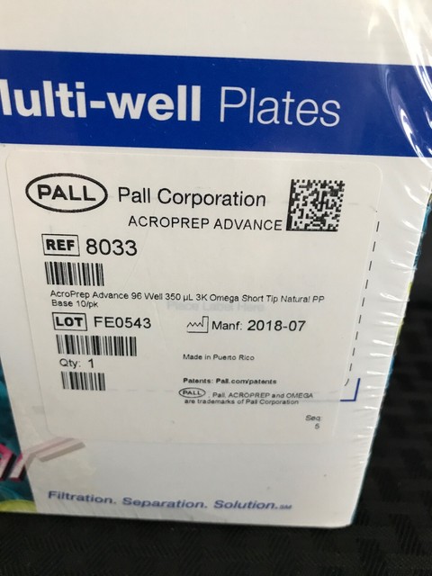 10 Pall AcroPrep Advance 96-Well Filter Plates 350uL 3K Omega 8033 for ...