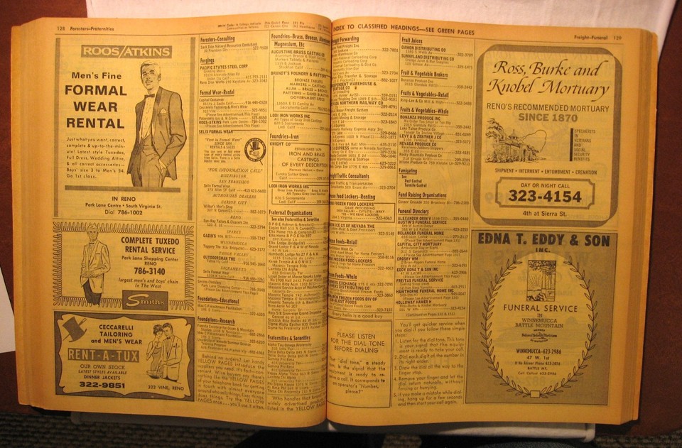 1967-68 Telephone Phone Directory Book - Northern Nevada - Complete ...