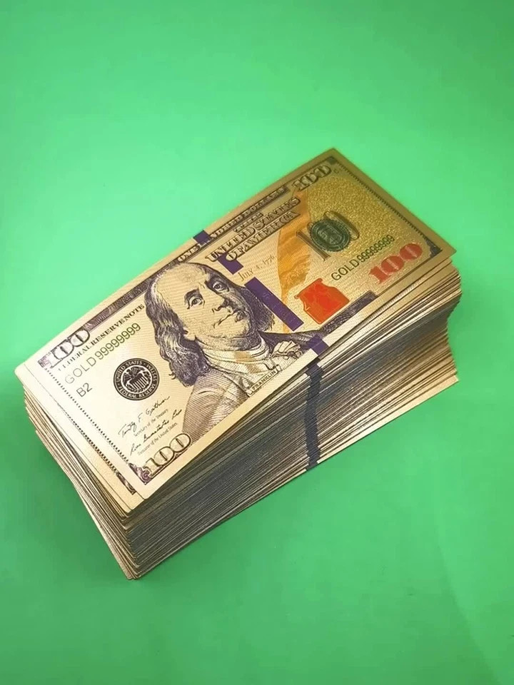 Lots 10 Pcs Gold Banknotes USA $100 dollar Paper Money Collection Bill ...