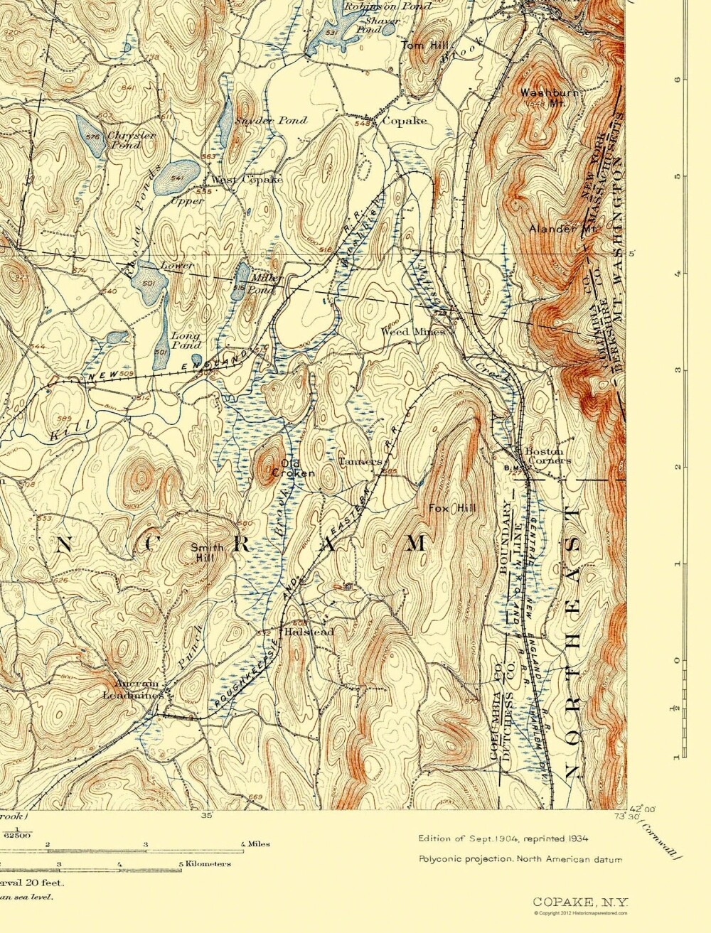 Topographical Map - Copake New York Massachetts Quad - USGS 1904 - 23 x ...