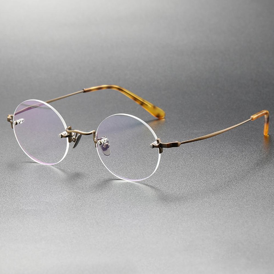Women Rimless Retro Round Eyeglasses Men Vintage Pure Titanium Glasses ...