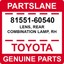 OEM Toyota 8155160540 Lens Rear Combination Lamp RH 81551-60540 for ...
