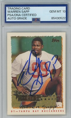 Warren Sapp 1995 Topps RC Rookie GEM MT 10 PSA/DNA Signed Auto ...