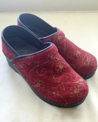 Dansko size 5.5, 36 red fabric clog with gold accents | eBay