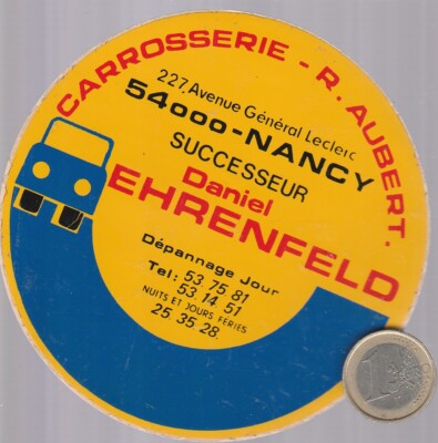 AUTOCOLLANTS. C24. Automobile. CARROSSERIE R. Aubert à Nancy. Daniel ...