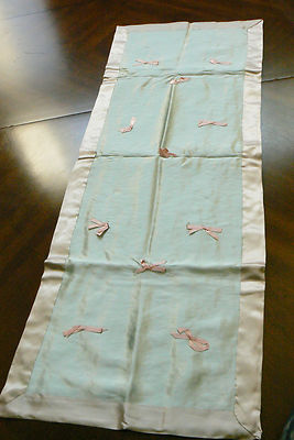 VTG 1930-40's Table runner vanity dresser Blue Pink Bows Satin double ...