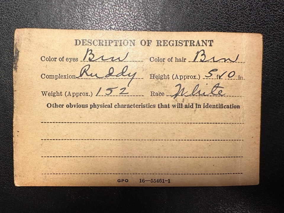 Vtg 1948 Selective Service System Registration Certificate Card form 2 ...