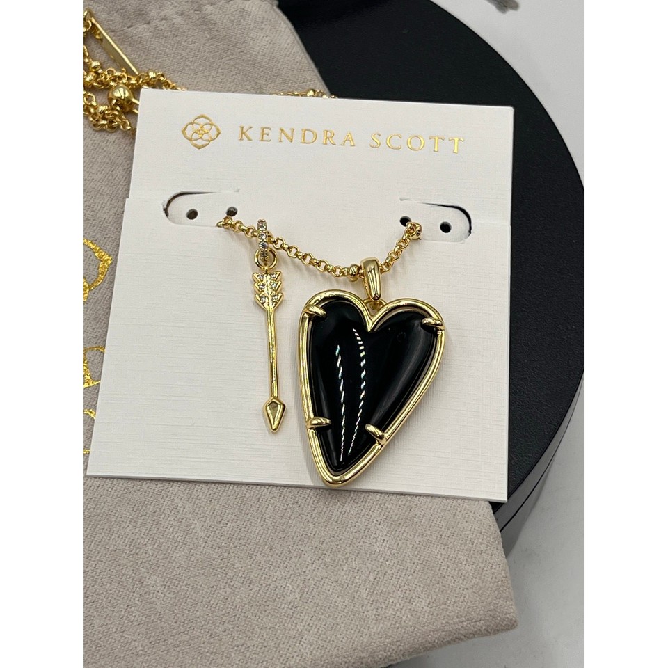 Kendra Scott Ansley Large Heart Black Obsidian Gold Plated Long ...