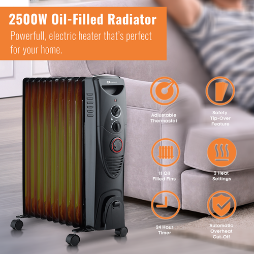 PureMate PM1515 2500W Oil Filled Radiator 11 Fins Portable Heater for ...