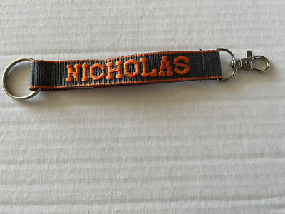 Nicholas Embroidered Name Strap Key Rings Keychains with Clasp gray and ...