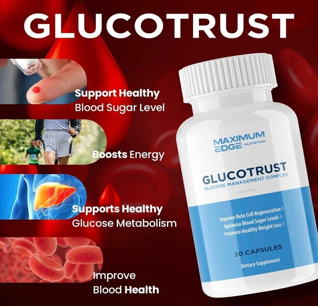 5-Pack Glucotrust Capsules Blood Sugar Support Supplement- 300 Capsules ...