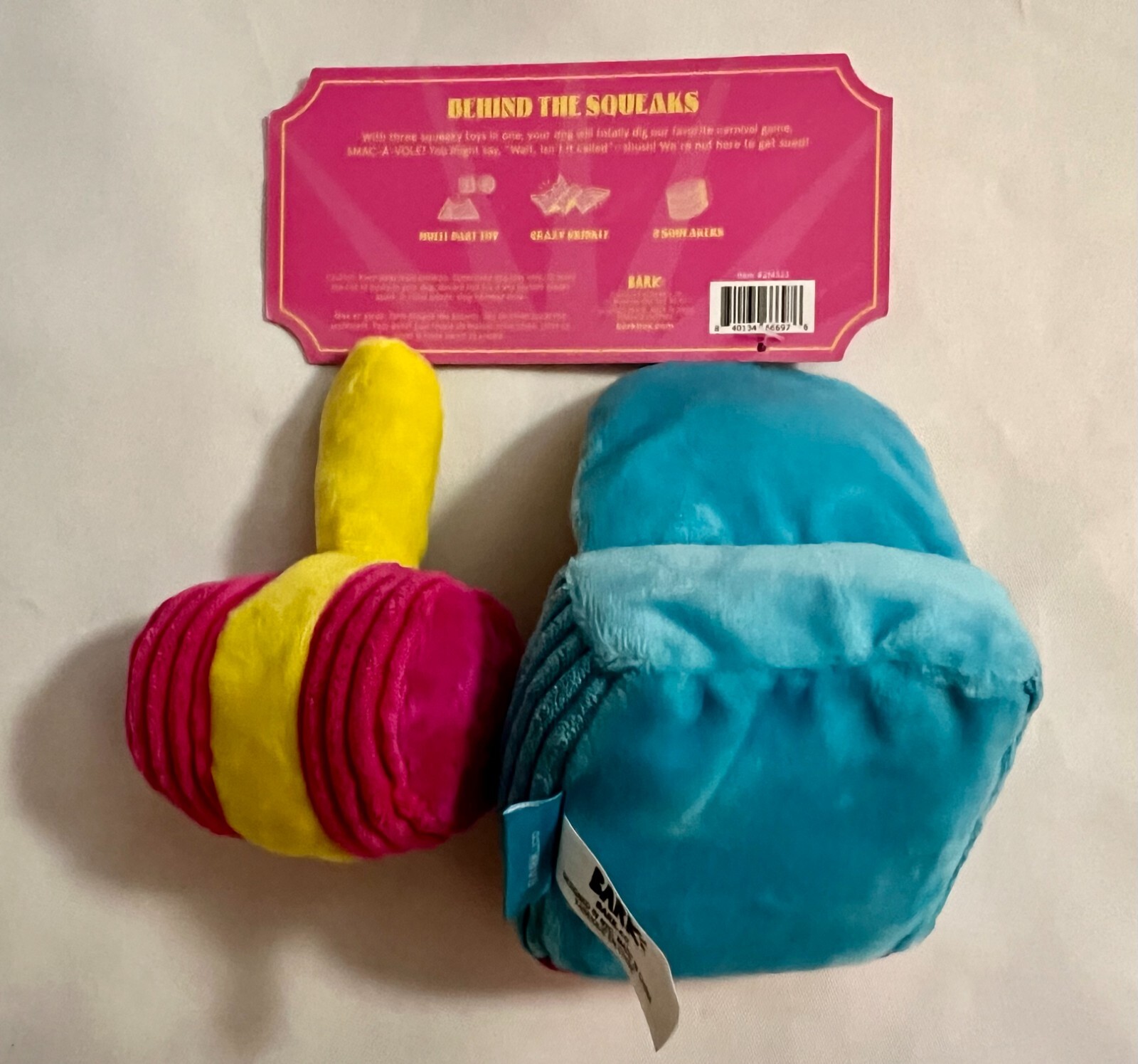 Bark Box Carnival Barker “Smac-a-Vole” 3 in 1 Toy Sm. dog Plush Squeaky ...