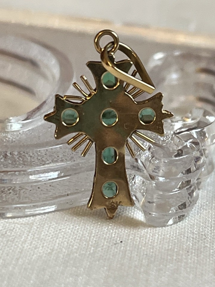 18K Yellow Gold Cross Pendant With 6 Columbian Emeralds. | eBay