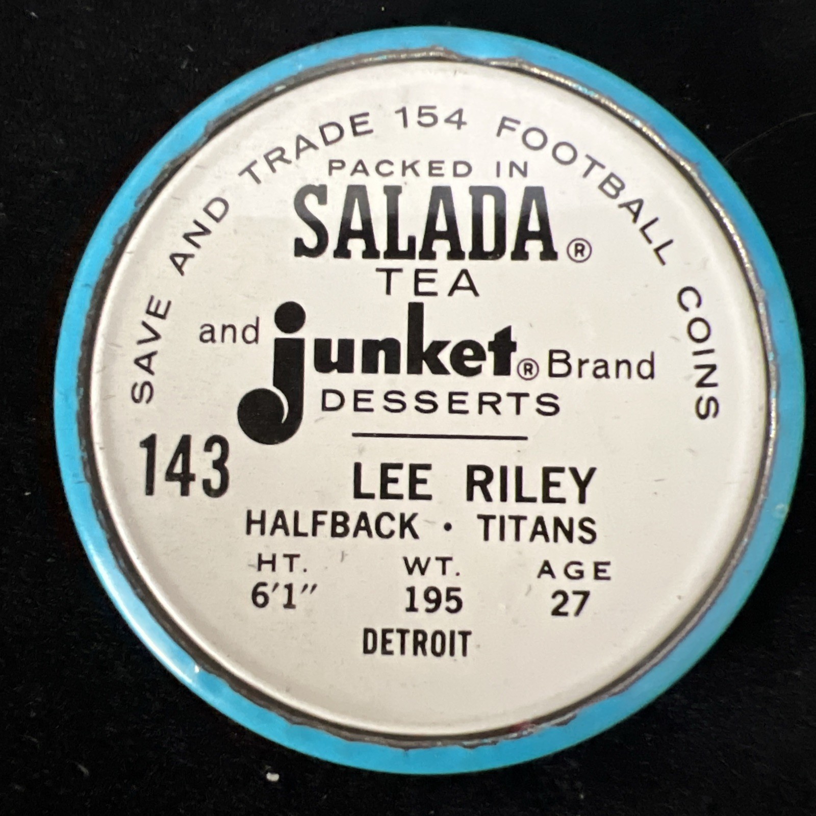 Salada Junket Football Coin Lee Riley New York Titans Vintage Metal ...