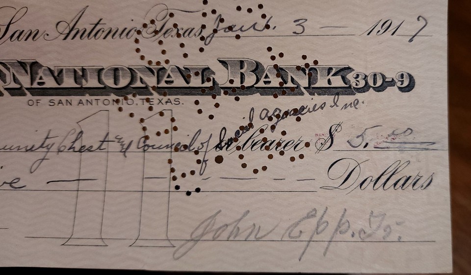 1917 Frost Bank $5 Pink Check San Antonio Texas John Epp Jr | eBay