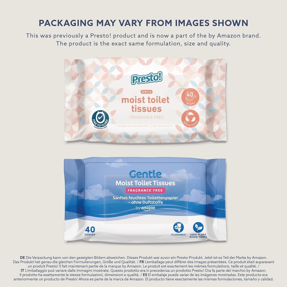 by Amazon Gentle Moist Toilet Tissues, Unscented, Fine to Flush, 240 ...